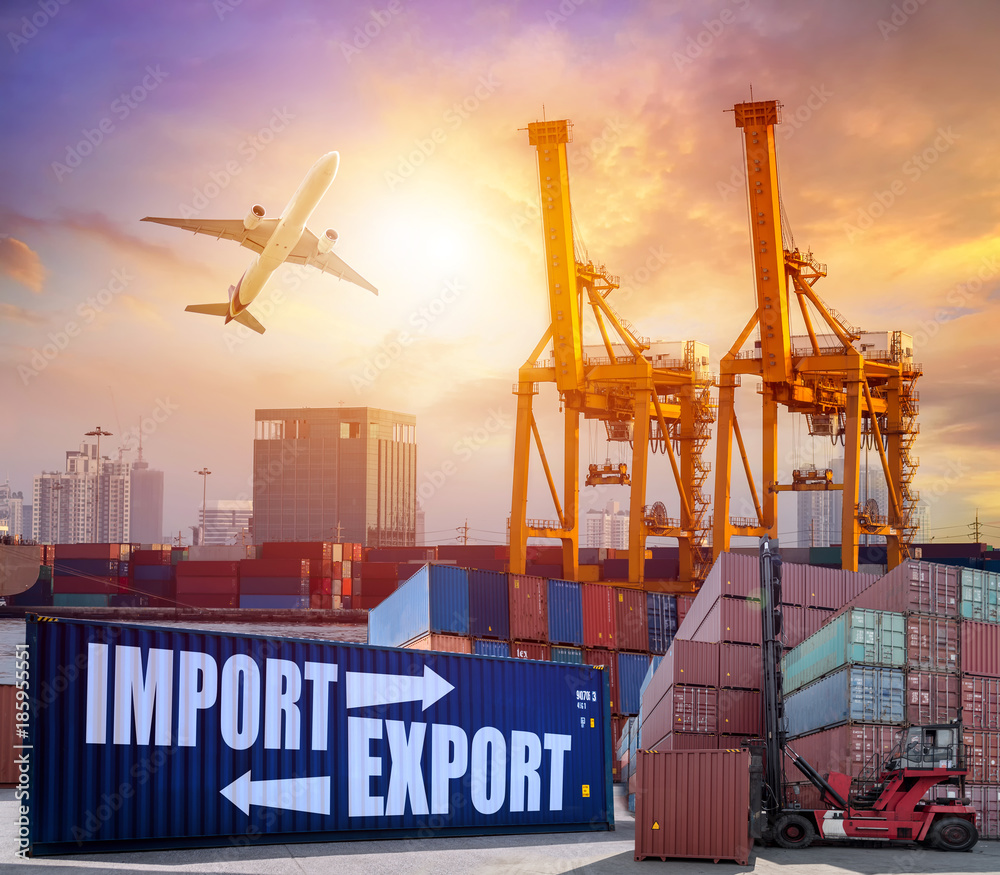 Industrial Container Cargo freight ship with working crane bridge for ...