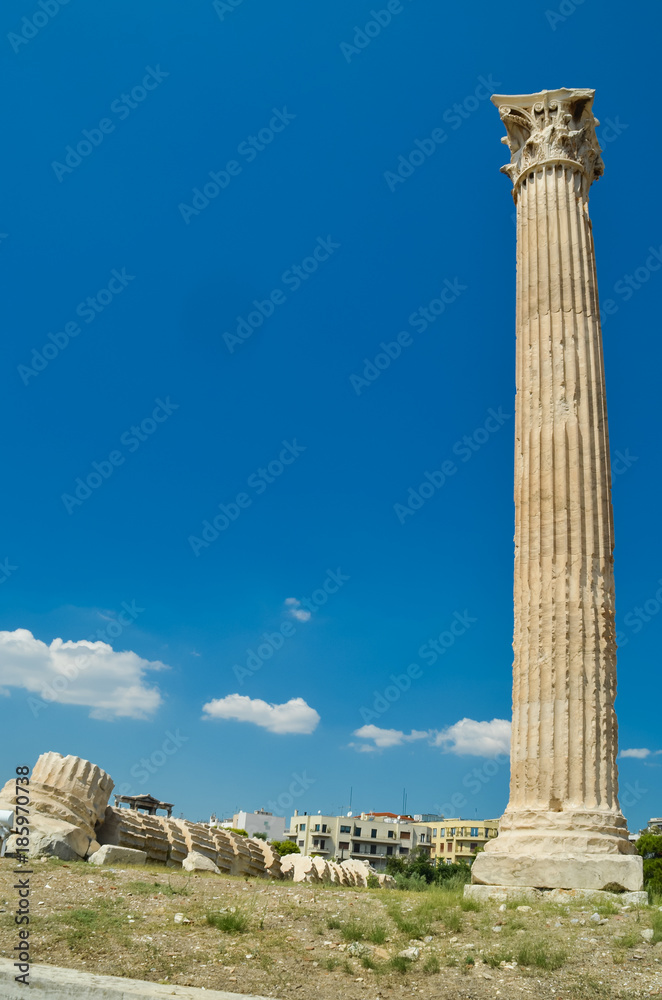 athens greece columns of Olympian Zeus temple, Parthenon view Stock ...