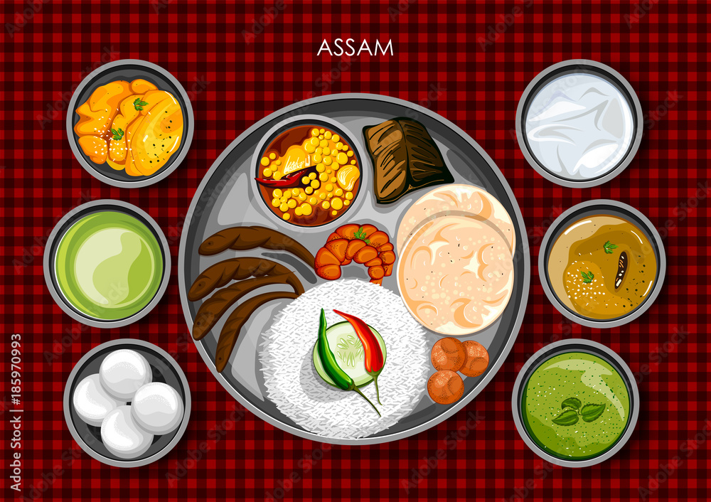 Traditional Assamese cuisine and food meal thali of Assam India Stock ...