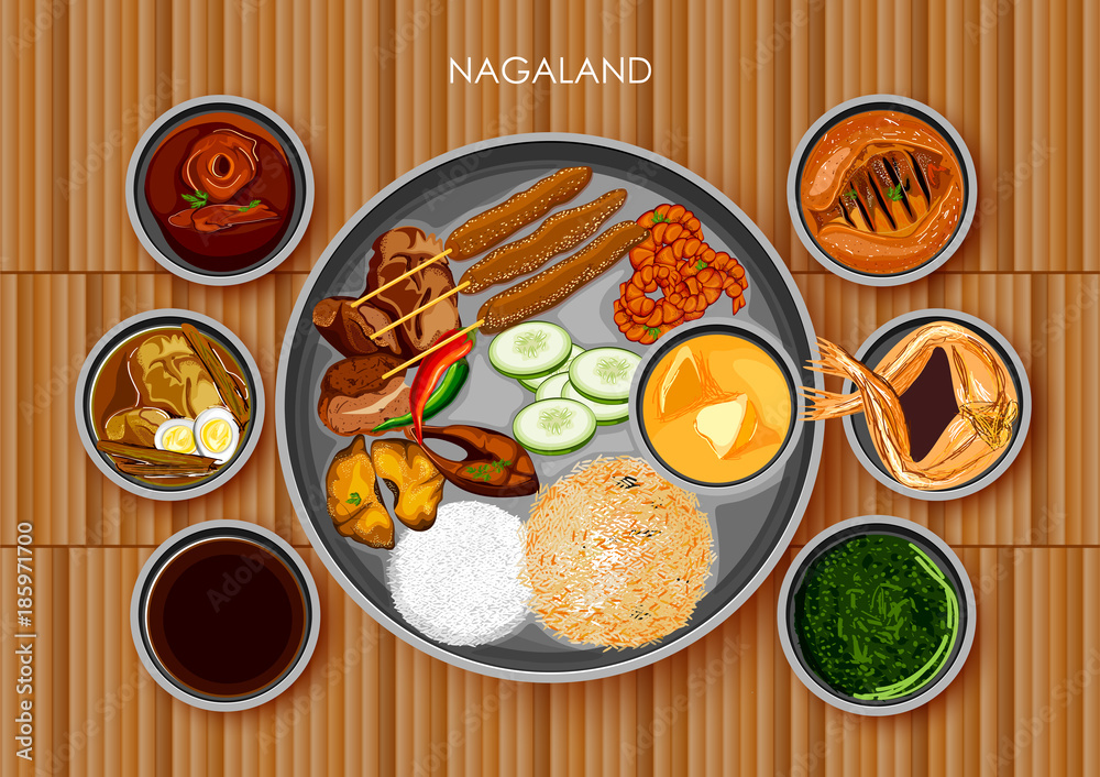 Traditional Naga cuisine and food meal thali of Nagaland India Stock ...