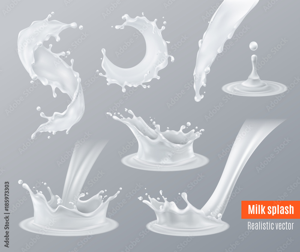 Realistic Milk Splashes Set Stock Vector | Adobe Stock