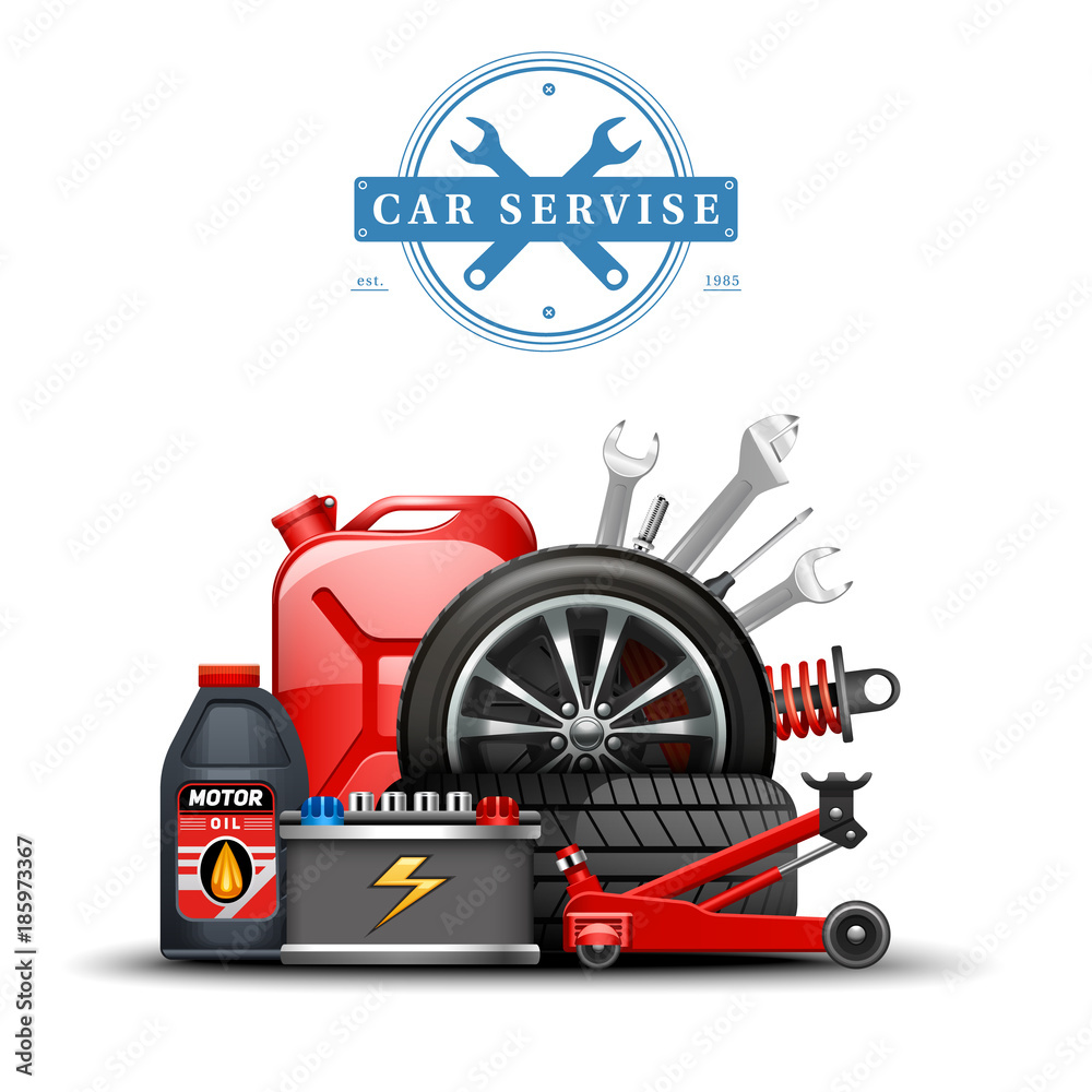 Car Service Center Accessories Composition Stock Vector | Adobe Stock
