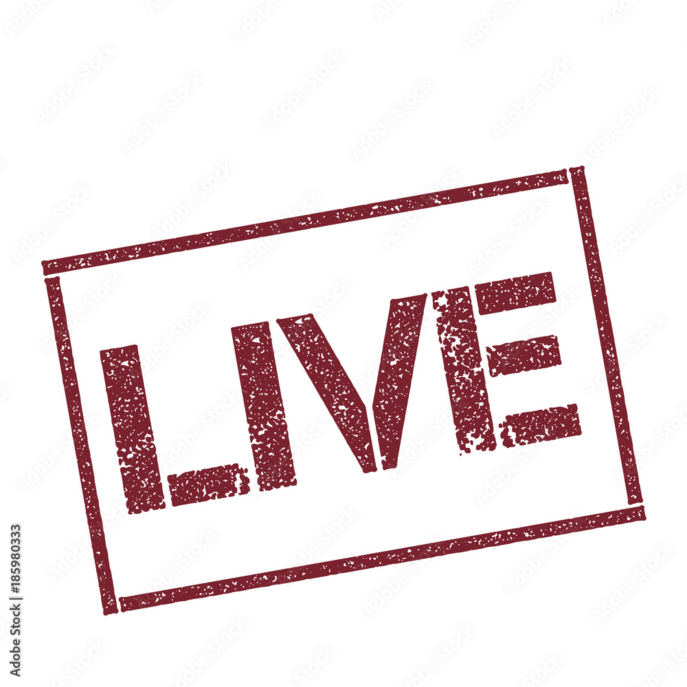 Live rectangular stamp. Textured red seal with text isolated on white ...