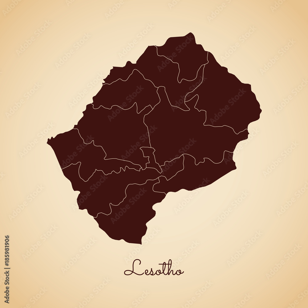 Lesotho region map: retro style brown outline on old paper background ...