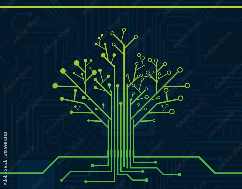 Electronic Green Nerve Neuron Tree Circuit Board Design vector ...