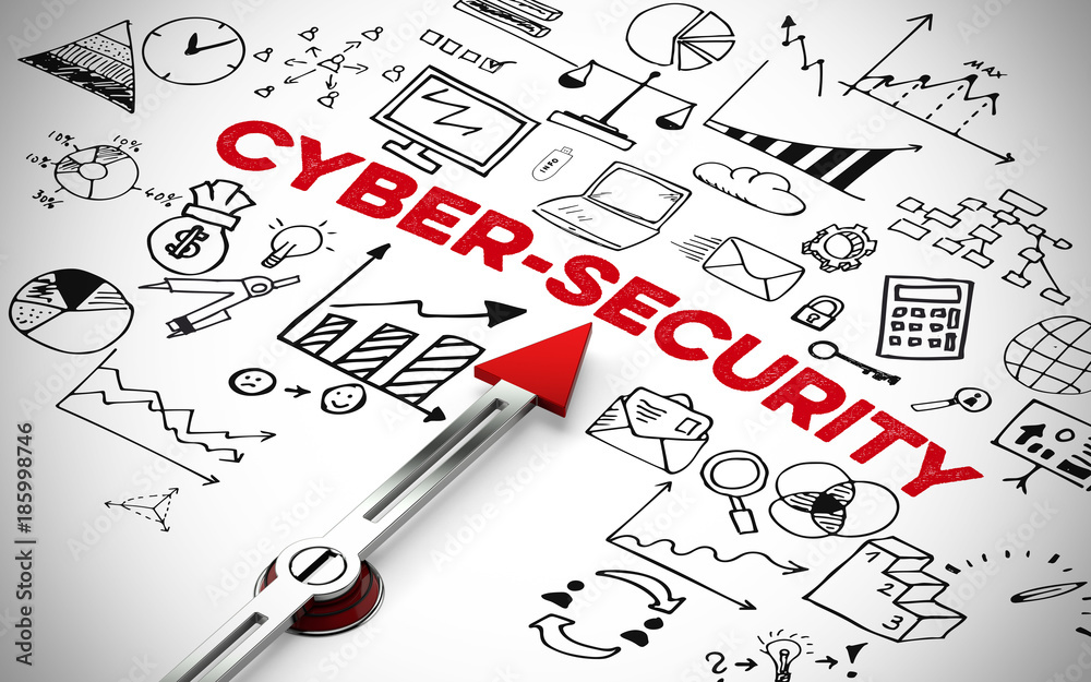 Englischer Slogan „Cyber Security“ (Cyber-Sicherheit) mit Icons und ...