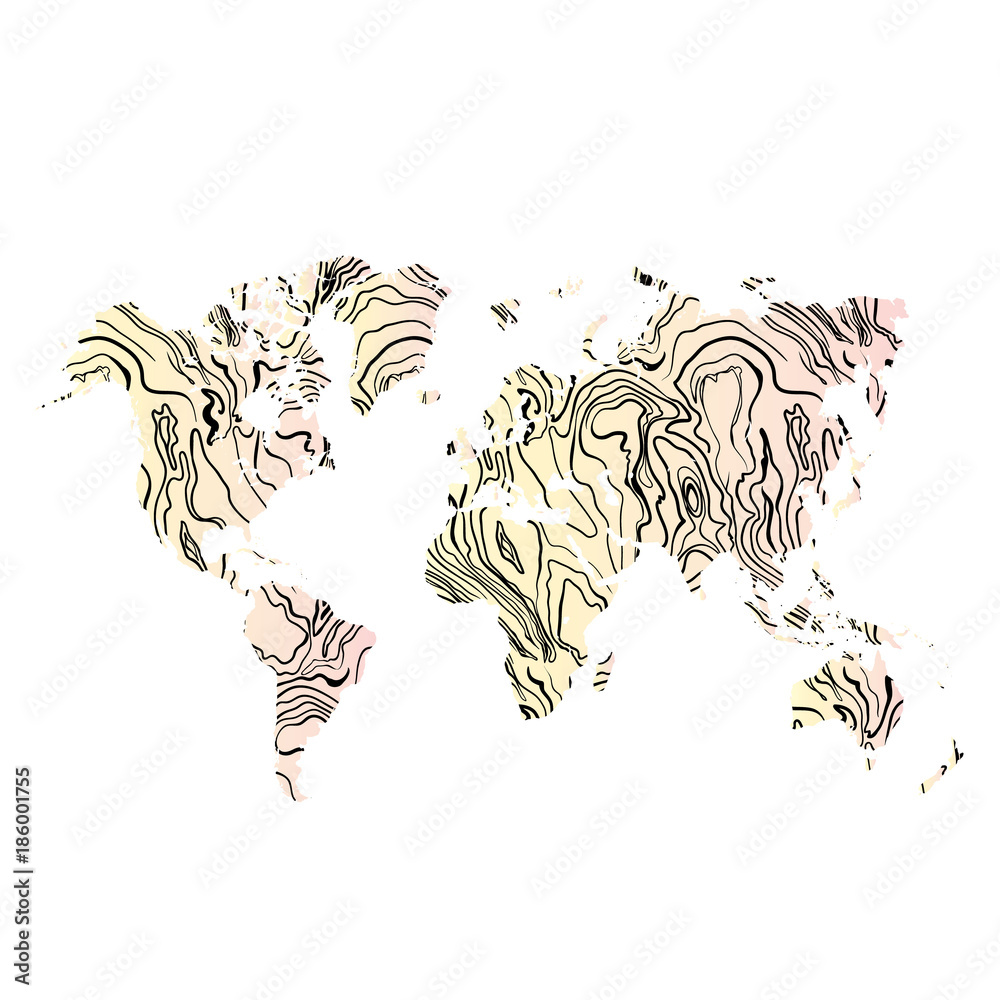 map world texture wood hand drawn black on gradient background. vector ...