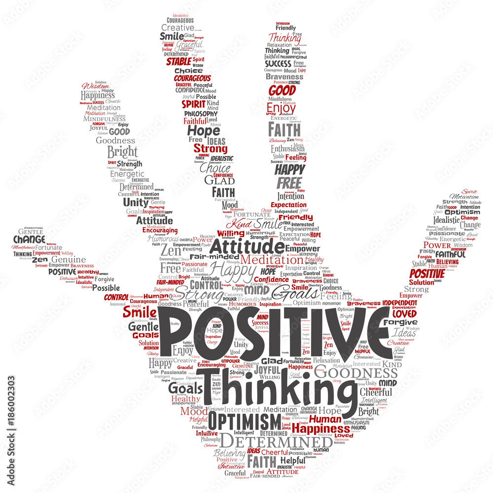 Vector conceptual positive thinking, happy strong attitude hand print ...