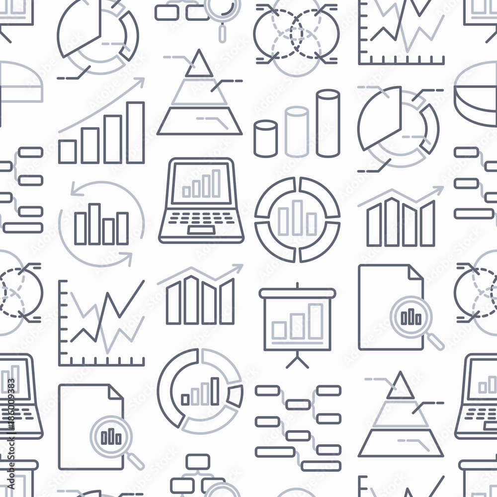 Analytics seamless pattern with thin line icons: diagram, chart ...