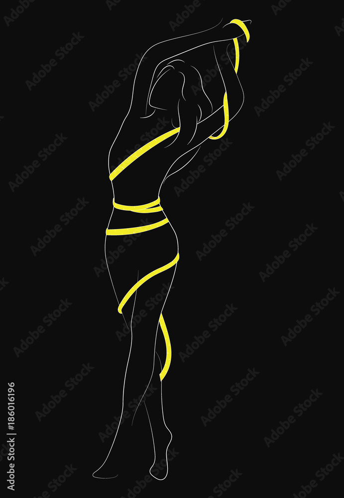 Female figure. Outline of young girl. Stylized slender body. Linear Art ...