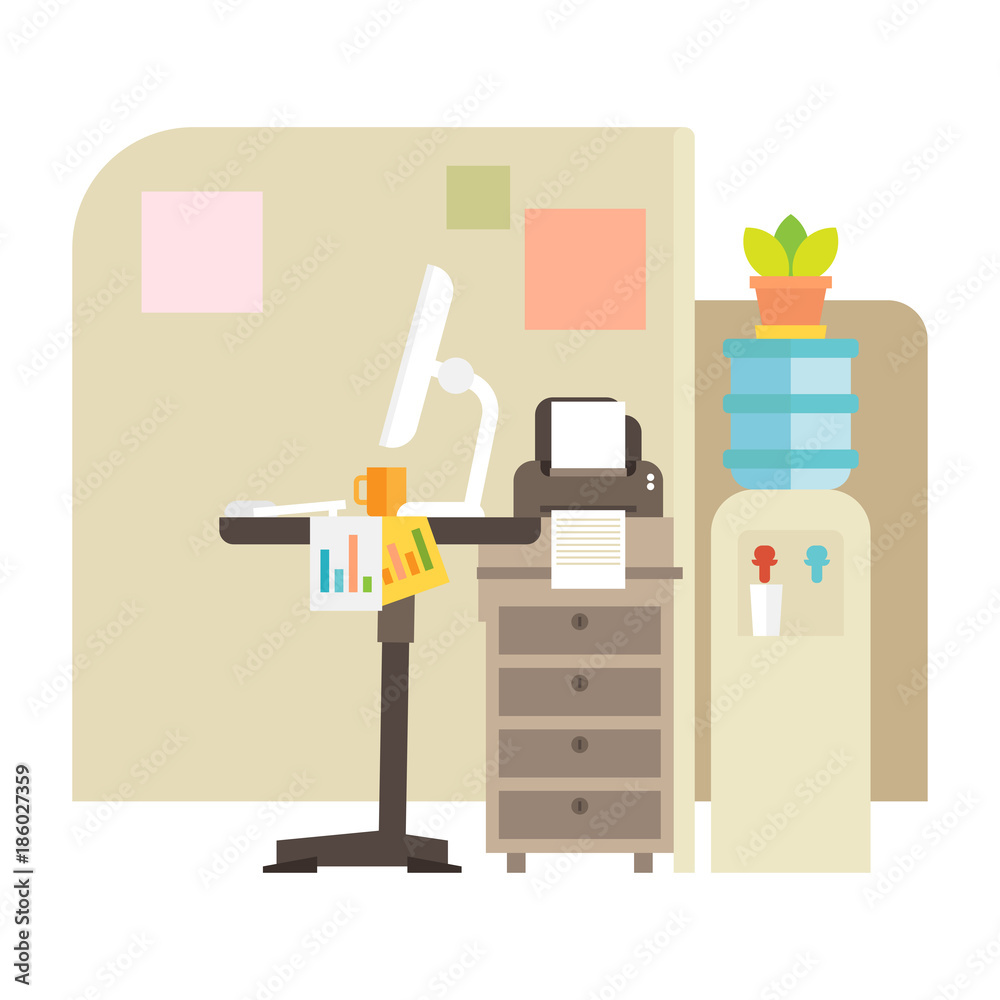 Office scene background with a working place with a standing desk ...
