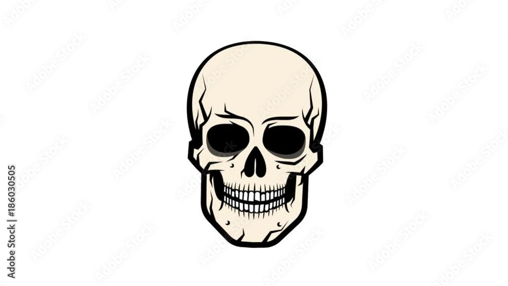 Comic skull in the style of comics laughs moving the lower jaw. Looped ...
