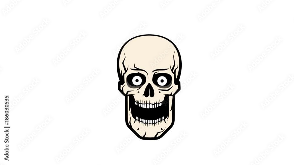 The ridiculous cartoon skull suddenly screams with bulging eyes. Looped ...