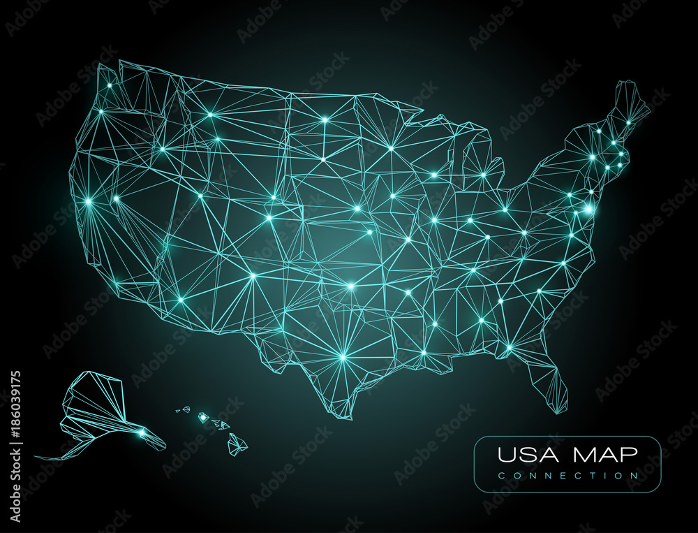 Abstract Telecommunication map of USA - futuristic USA network map ...