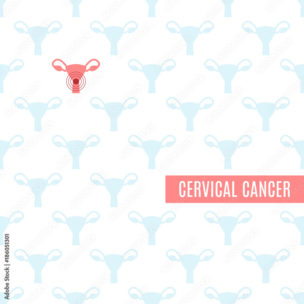 Cervical cancer poster with seamless pattern of uterus symbol on white ...