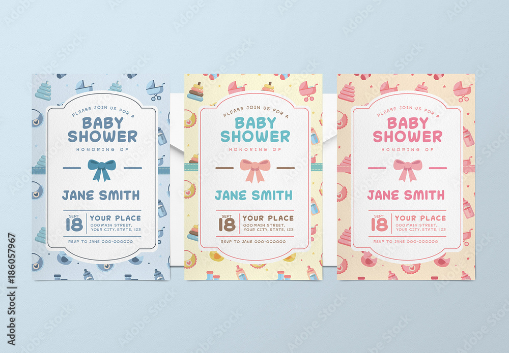 3 Baby Shower Invitation Layouts Stock Template | Adobe Stock