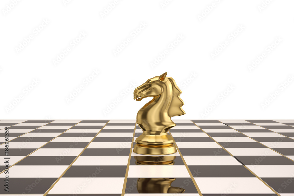 The gold knight chess piece on checkerboard.3D illustration. Stock ...