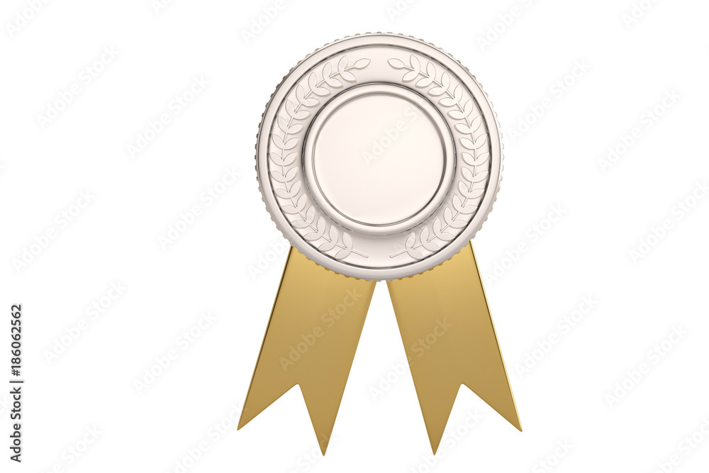 Badge ribbon with circular silver on white background.3D illustration ...