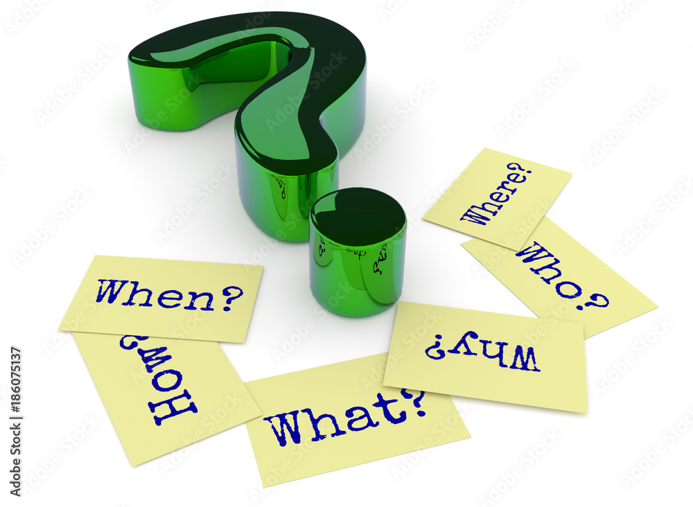 Big green question mark with yellow sticky notes Stock Illustration ...