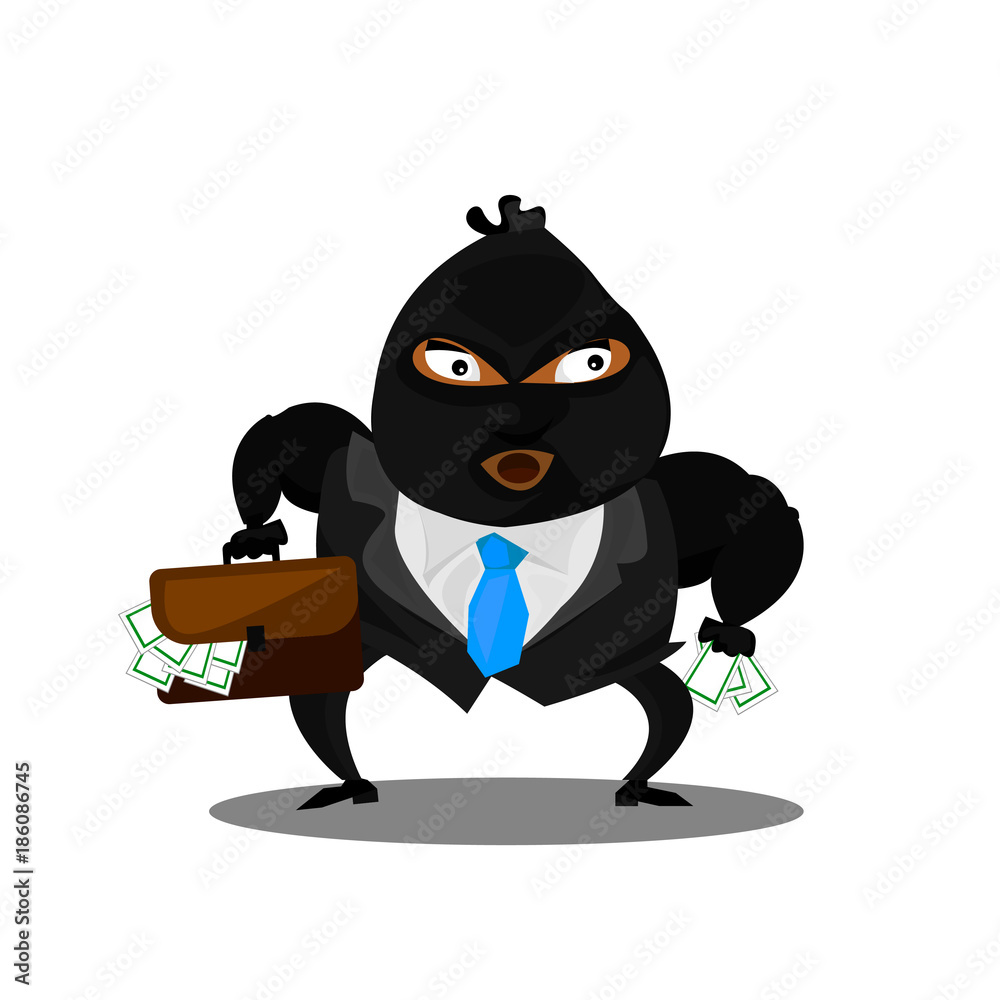 Cute thief character. cartoon illustration. Bandit with bag. Robber in ...