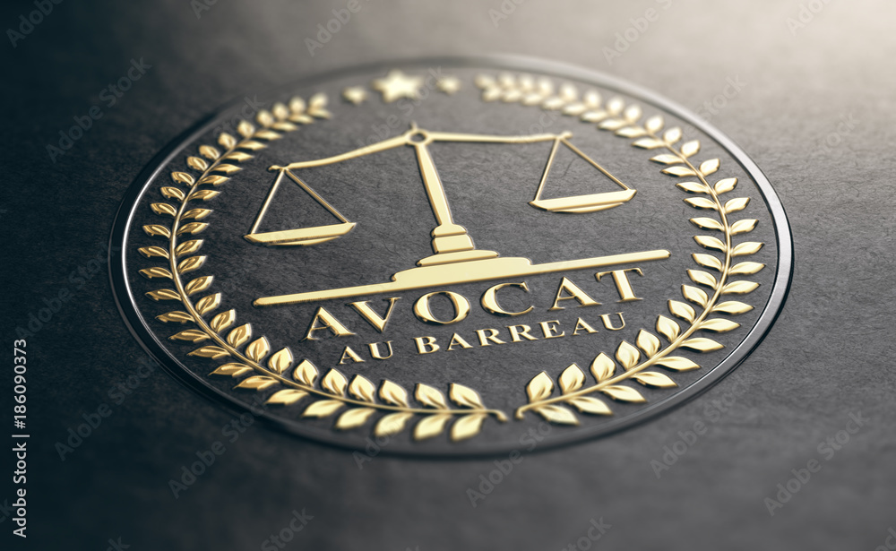 Avocat au Barreau, Signalétique en Relief Couleur Or sur Papier Noir ...