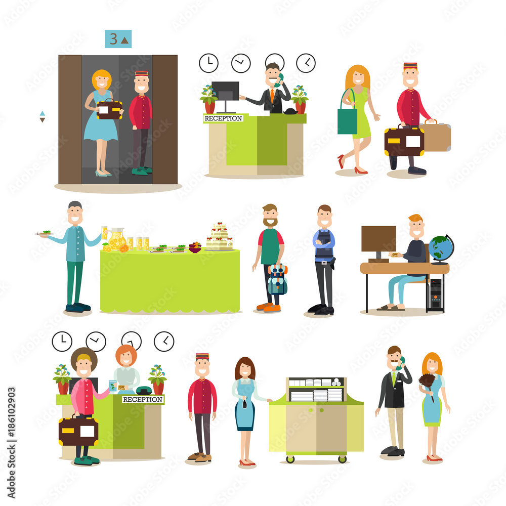 Hotel people vector flat icon set Stock Vector | Adobe Stock
