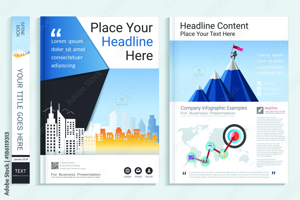 Cover book design template with business infographics data report chart ...