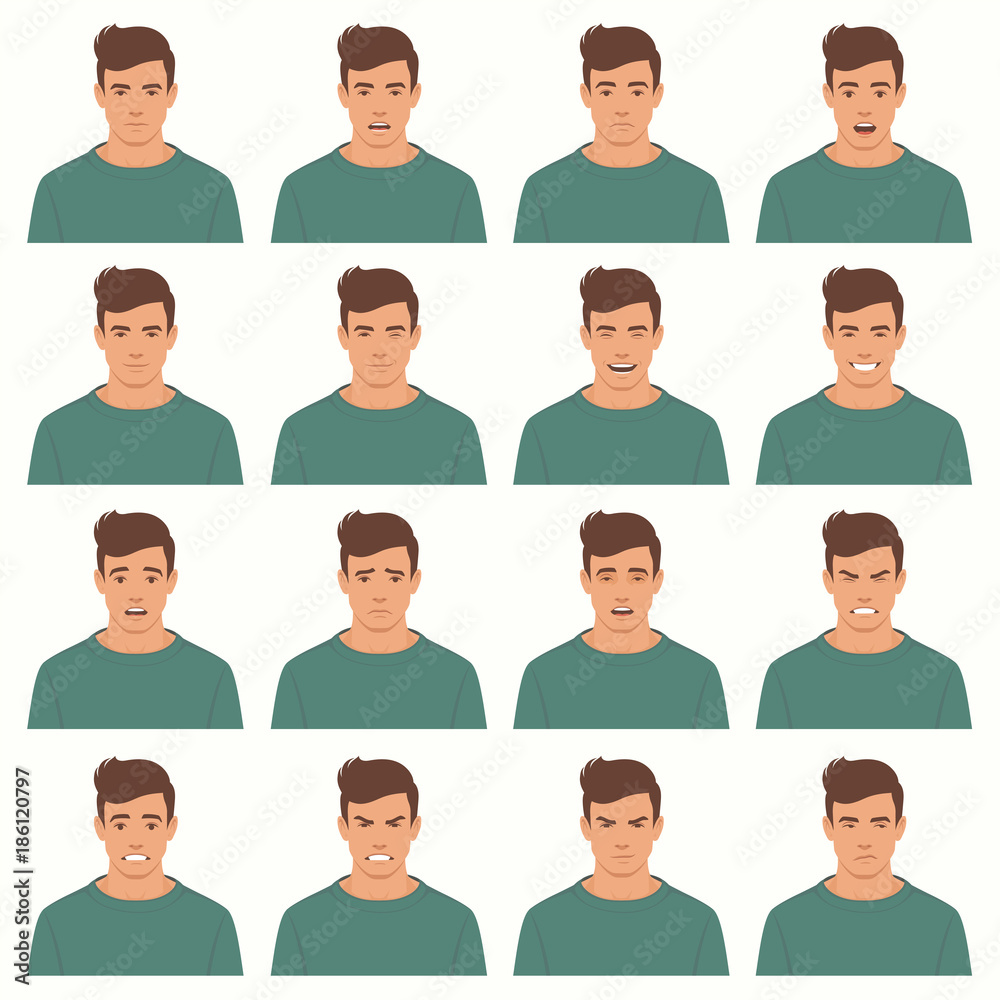 vector illustration of a face expressions, set of a different face ...