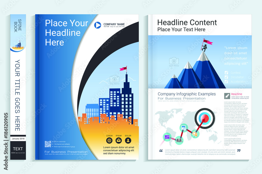 Cover book design template with business infographics data report chart ...