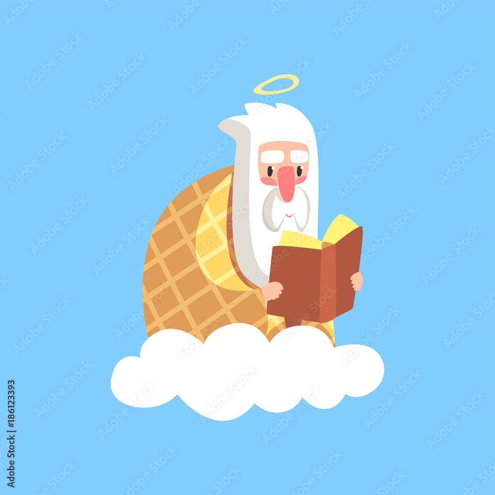 Cute illustration of god character wrapped in plaid reading book ...
