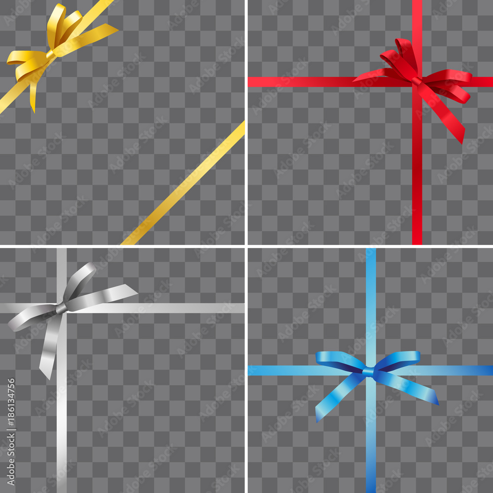 Set of realistic vector wrapping designs with shiny gold, silver, red ...