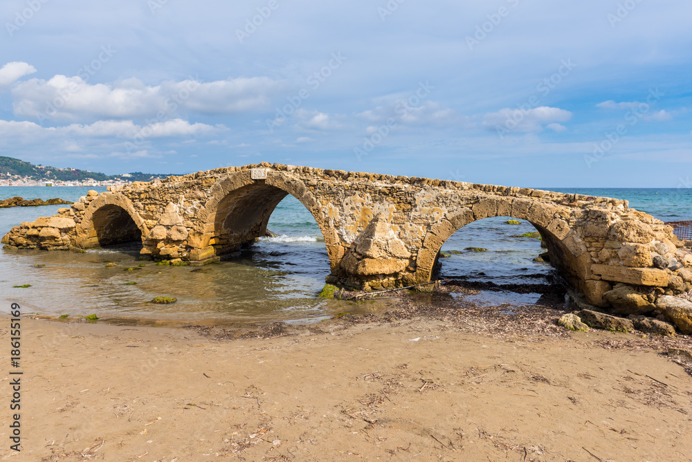 The Venetian Bridge of Argassi in Zakynthos. The bridge is a ...