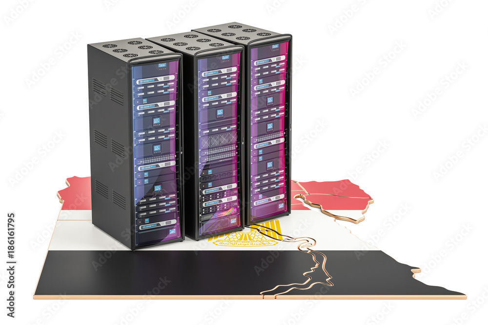 Data Center server racks in Egypt concept, 3D rendering Stock ...