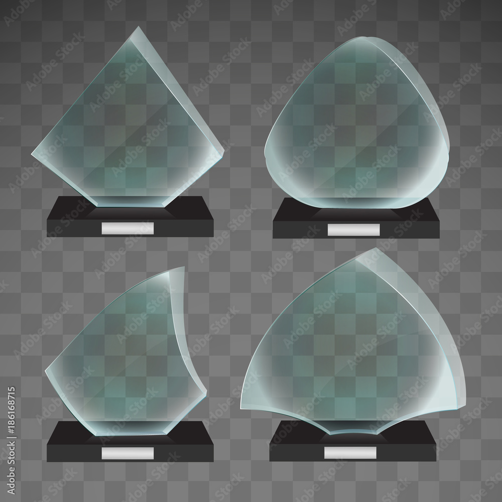 Set Glass Shining Trophy Award. Vector illustration isolated on ...