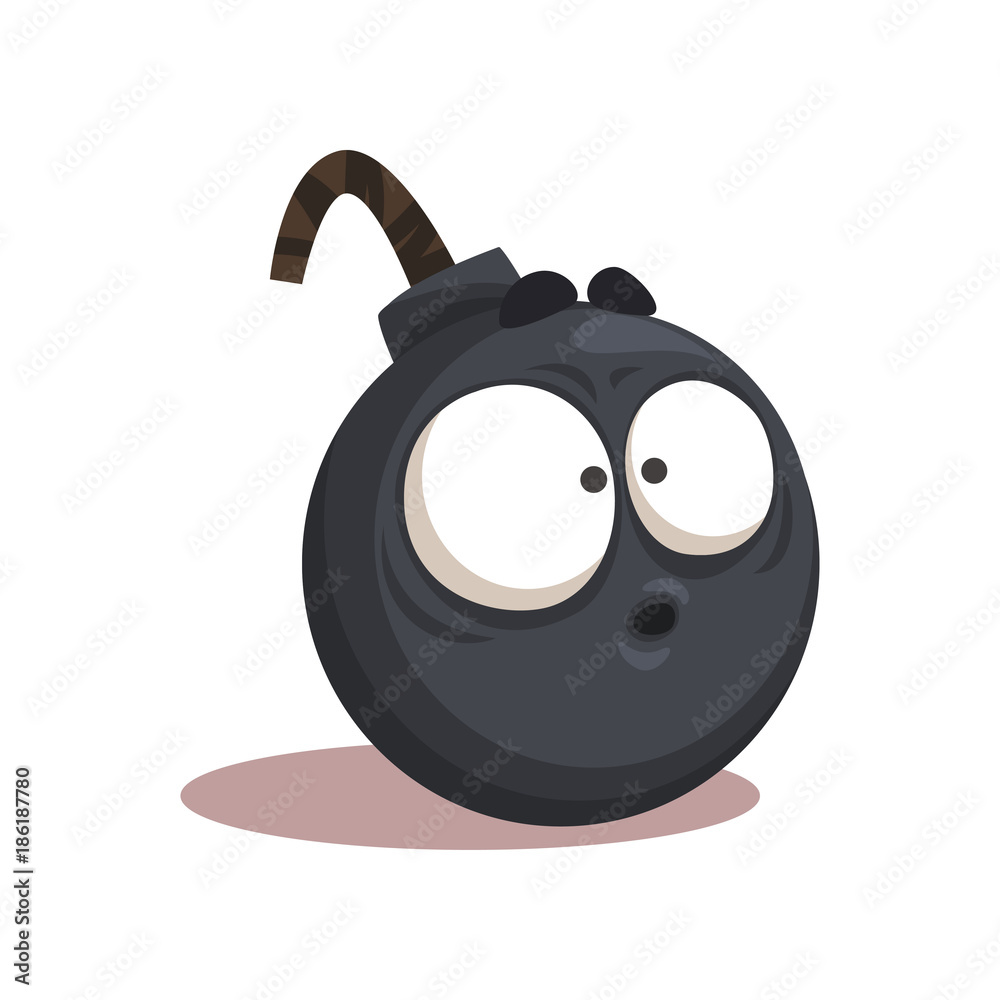 Cartoon illustration of funny bomb with surprised face expression ...