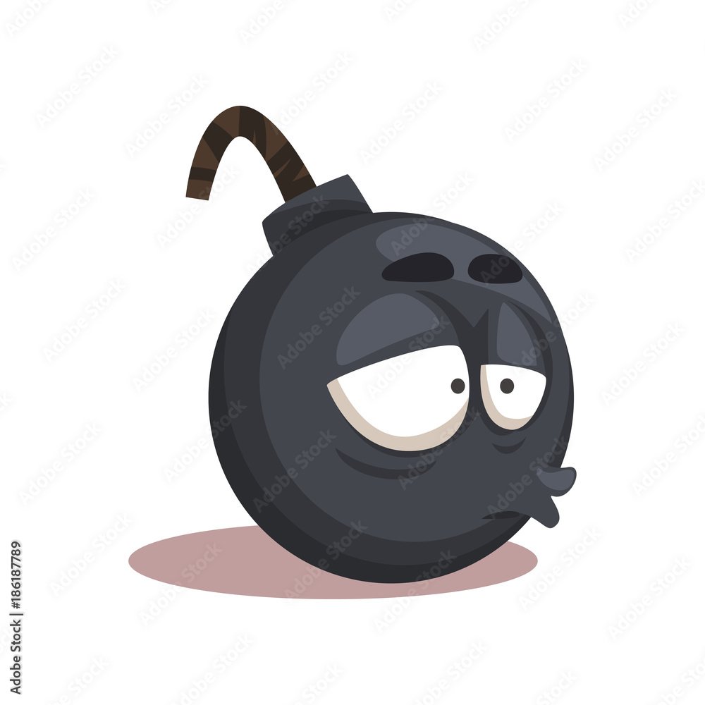 Cartoon funny round bomb. Character with stressed face expression ...