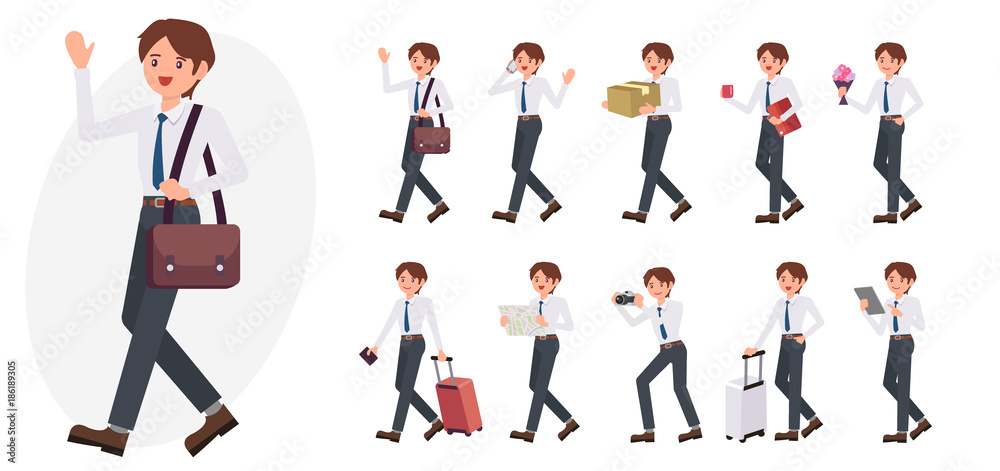 Cartoon character design male man collection in ten different pose and ...