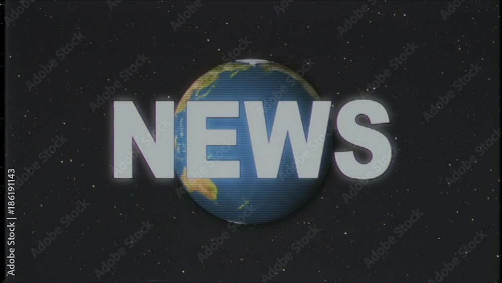 shiny retro NEWS text with earth globe moving on old vhs tape retro ...