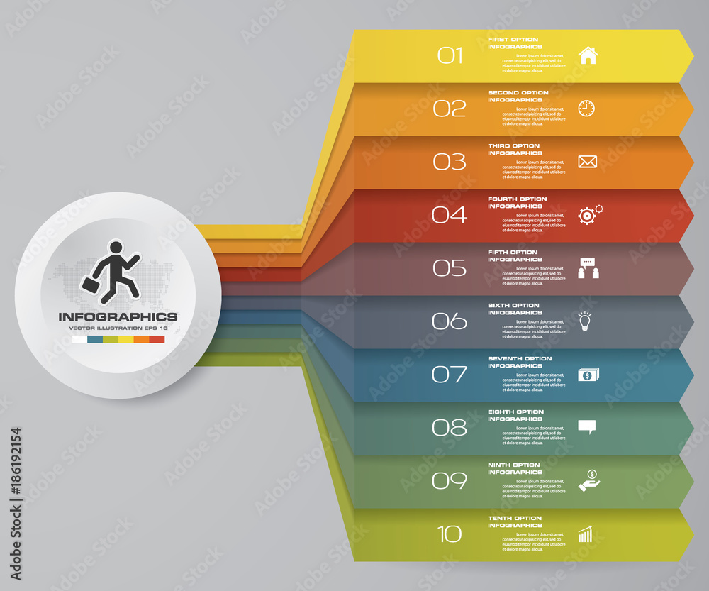 10 steps Infographics element chart for presentation. EPS 10. Arrow ...