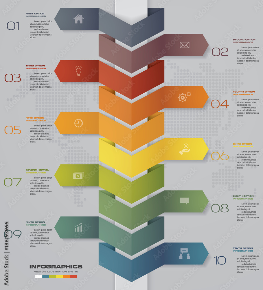 10 steps Timeline infographic element. 10 steps infographic, vector ...