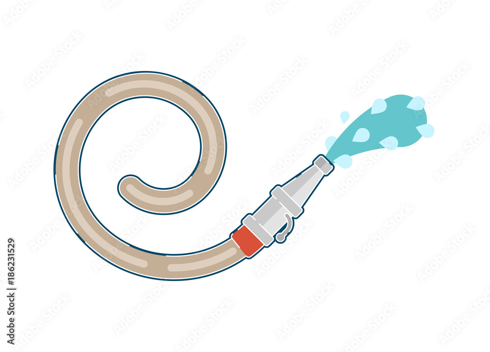 Curved Fire Hose with Water Splash, Flat Vector Illustration Stock ...