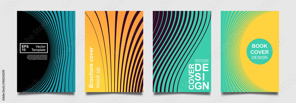 Minimalistic notebook cover design. Vector halftone lines for flyer ...