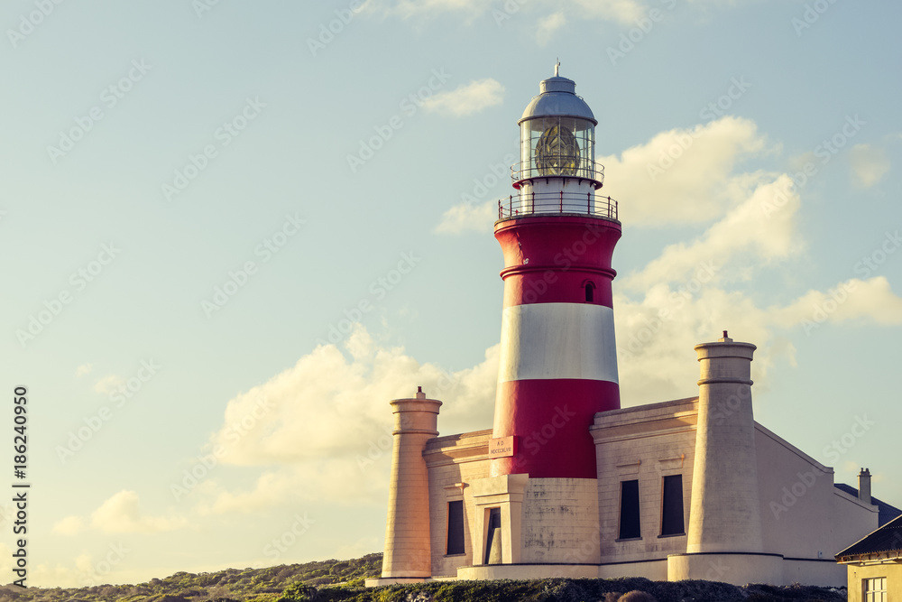 Beautiful view of Cape Agulhas Lighthouse. The lighthouse is located at ...