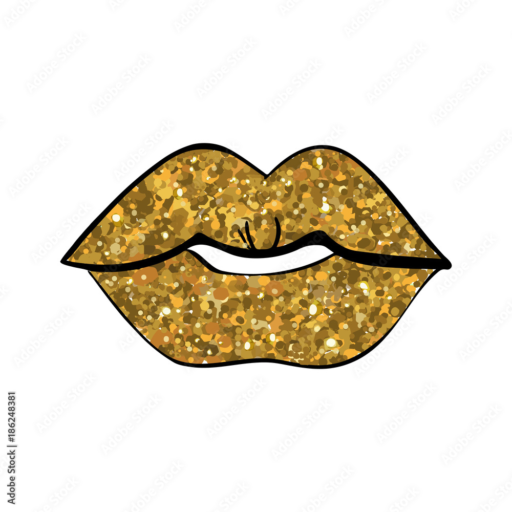 Beautiful lips with gold glittering stars . Golden elements collection ...