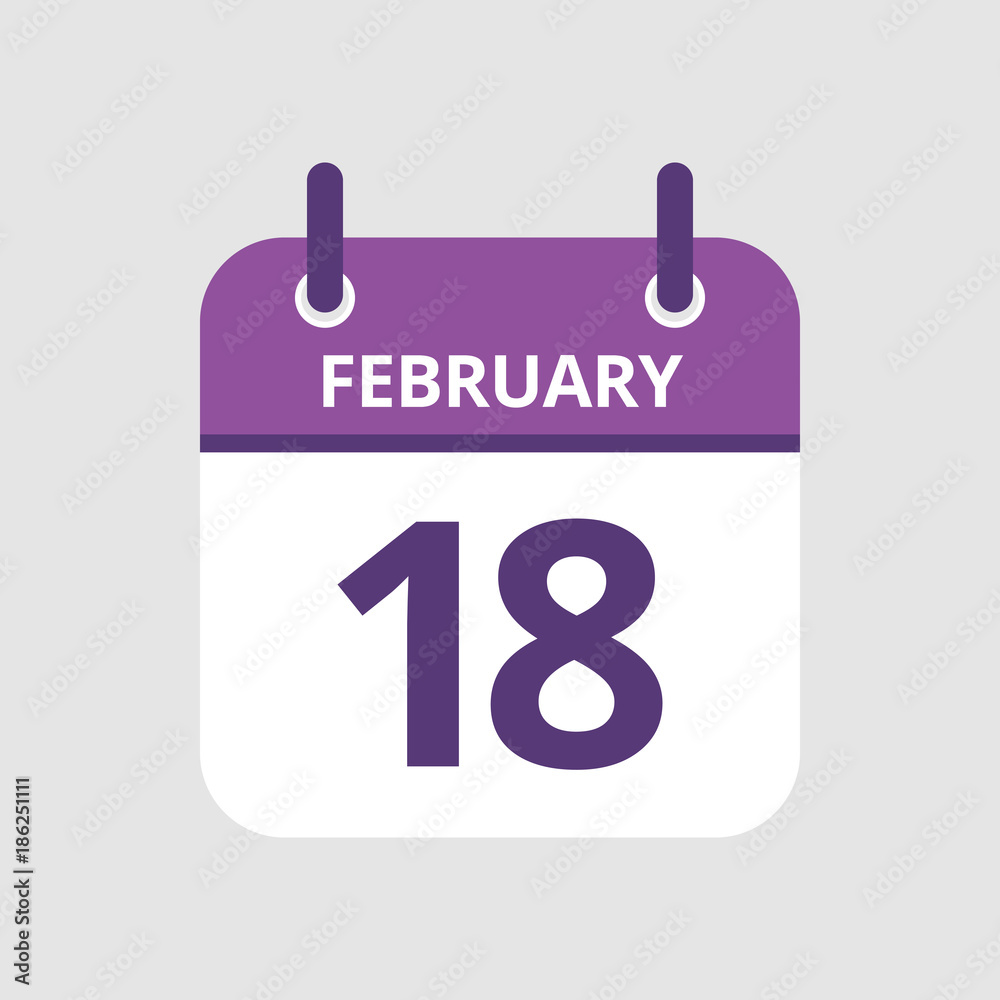 Flat icon calendar 18th of February isolated on gray background. Vector ...