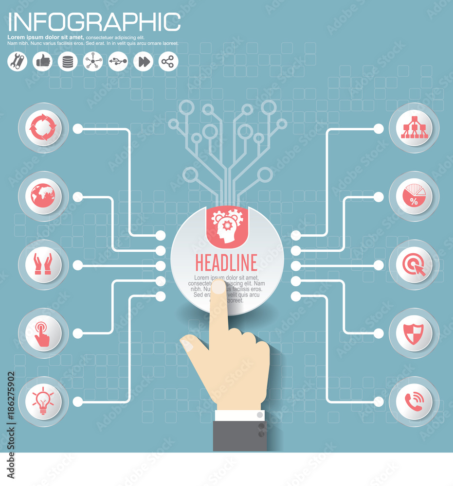 Part of the report with logo and icons set. Business concept with five ...