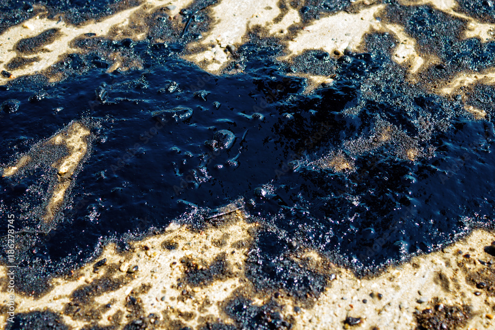Texture Of Crude Oil Spill On Sand Beach From Oil Spill Accident Agios