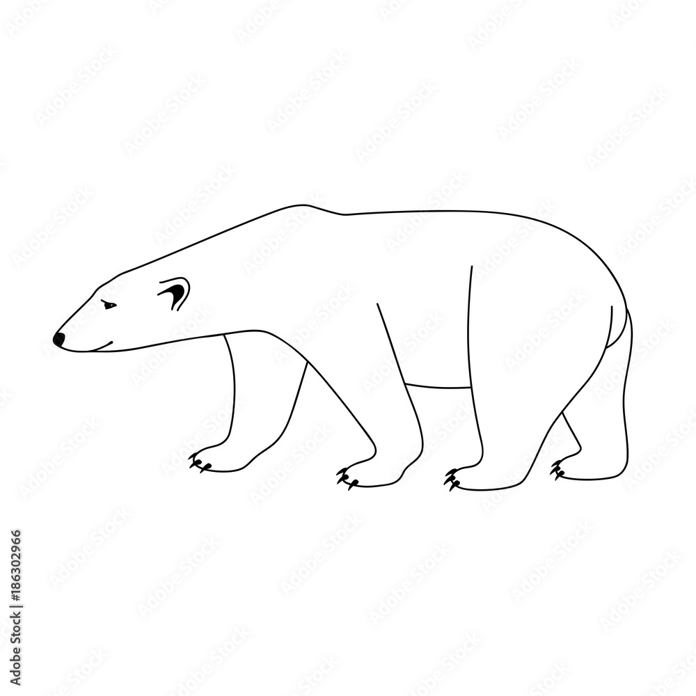 Isolated black outline polar bear on white background. Curve lines ...