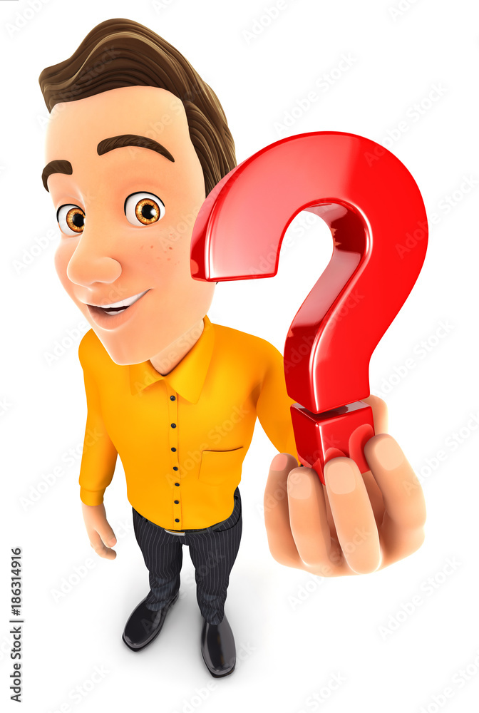 3d man holding a question mark icon Stock Illustration | Adobe Stock