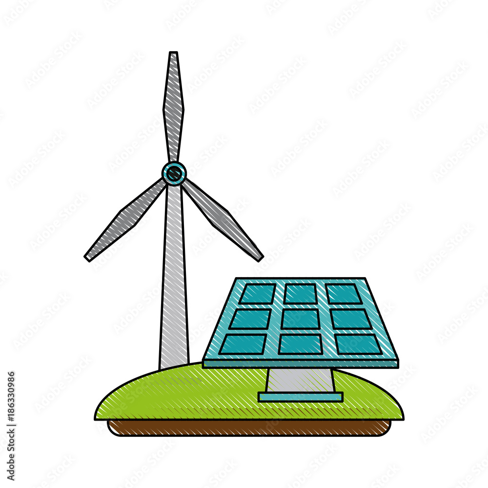 Solar panel and windmill energy icon vector illustration graphic design ...